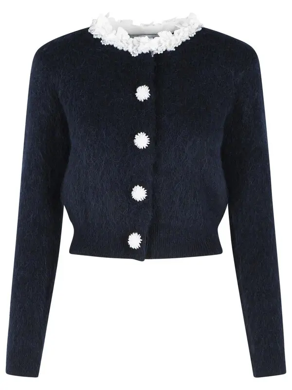 SELF-PORTRAIT Flower" Navy Alpaca Blend Cardigan - Blue