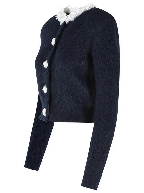SELF-PORTRAIT Flower" Navy Alpaca Blend Cardigan - Blue
