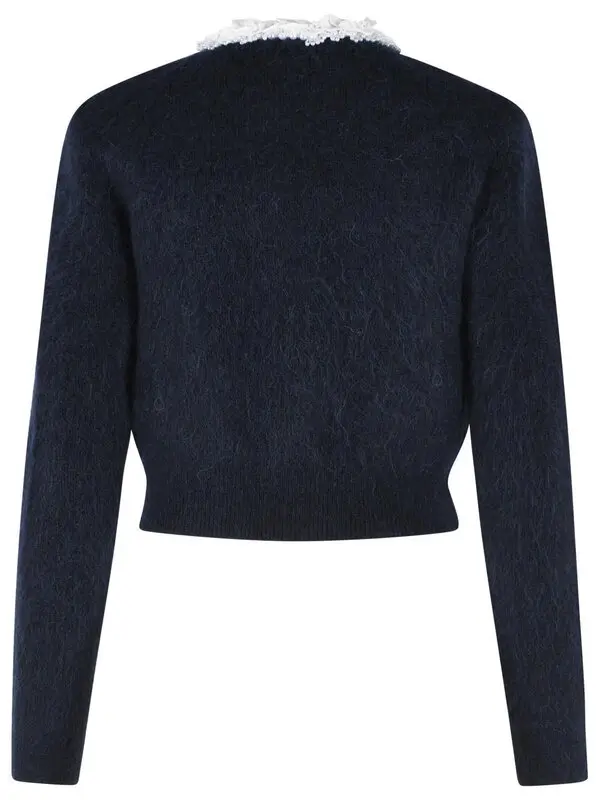 SELF-PORTRAIT Flower" Navy Alpaca Blend Cardigan - Blue