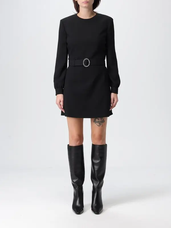 Saint Laurent Long Sleeve Dress With Embellished Belt
