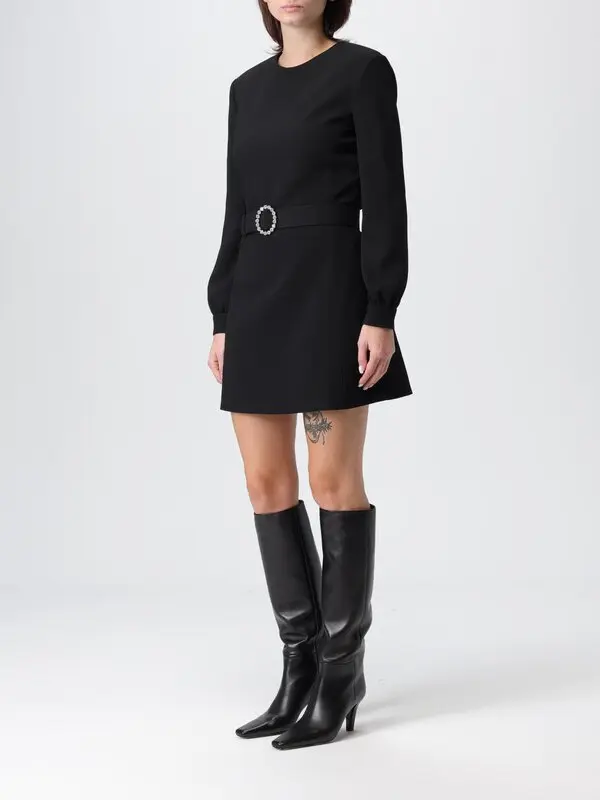 Saint Laurent Long Sleeve Dress With Embellished Belt