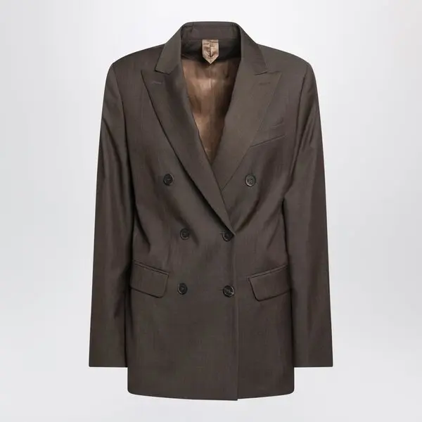 Max Mara Leather Double-breasted Wool Jacket - Brown