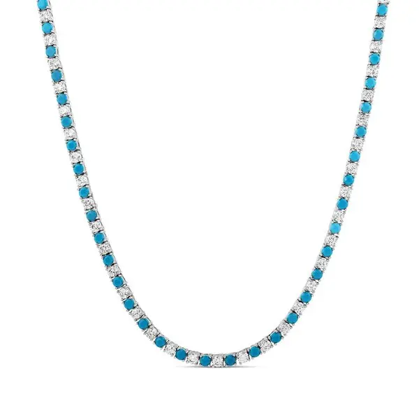 SHYMI Sterling Silver Tennis Necklace With Turquoise And Cubic Zirconia - Silver/blue
