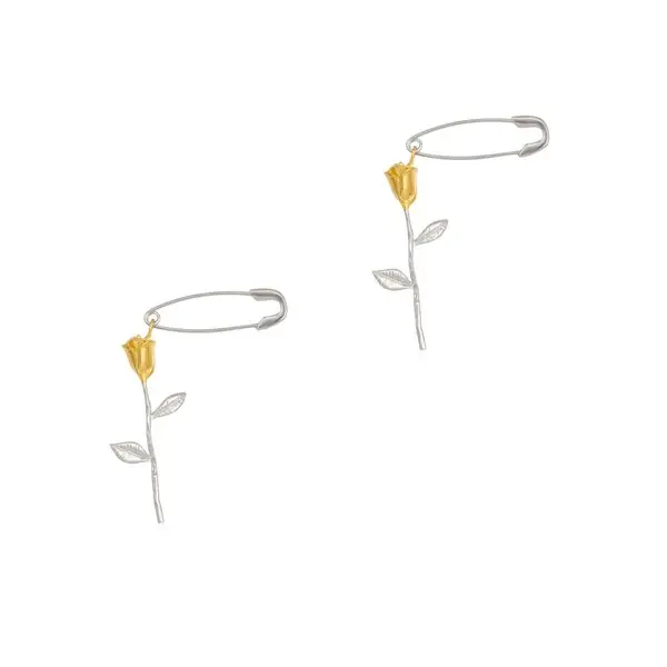 SPERO LONDON Gold / Silver Safety Pin Gold Color Rose Sterling Silver Earrings - Gold/silver