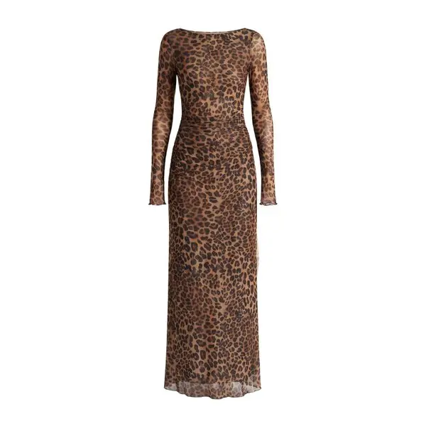 ALOMA STUDIO Lueur Maxi Mesh Dress Leopard Print