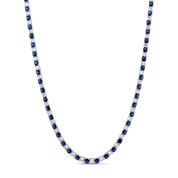 SHYMI Alternating Round Stone Tennis Necklace - Silver/blue