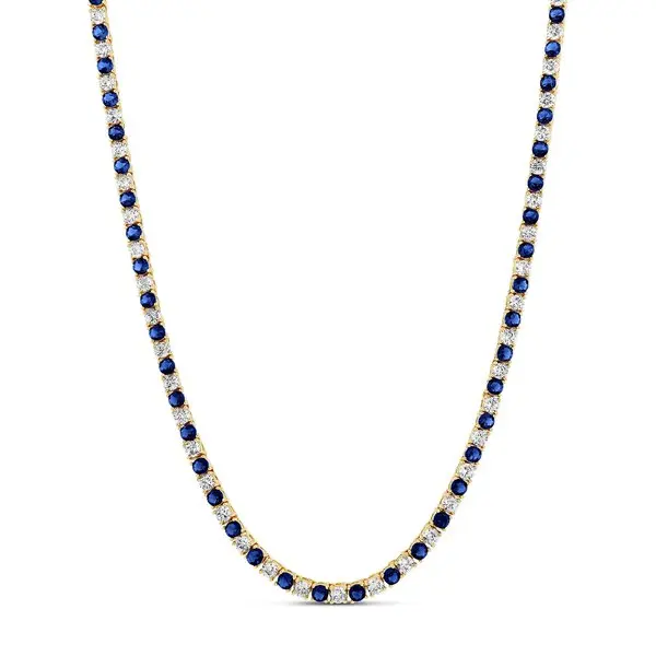 SHYMI Tennis Necklace With Alternating Round Cubic Zirconia - Gold/blue