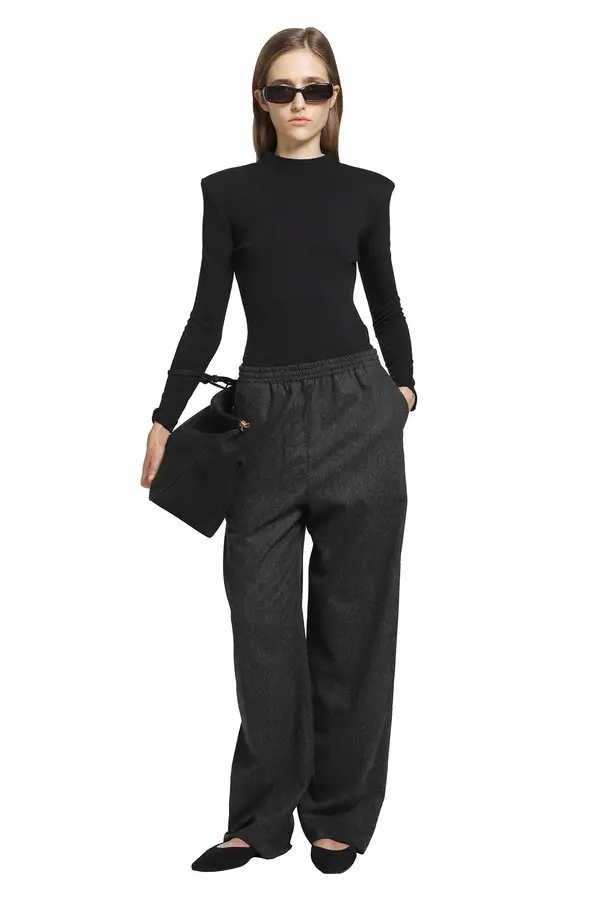 JIL SANDER Wool Jersey Bodysuit With Padded Shoulders - Black