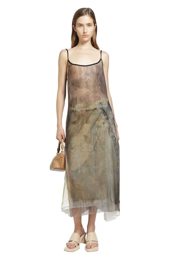 IA LONDON Sheer Graphic Print Slip Midi Dress - Black