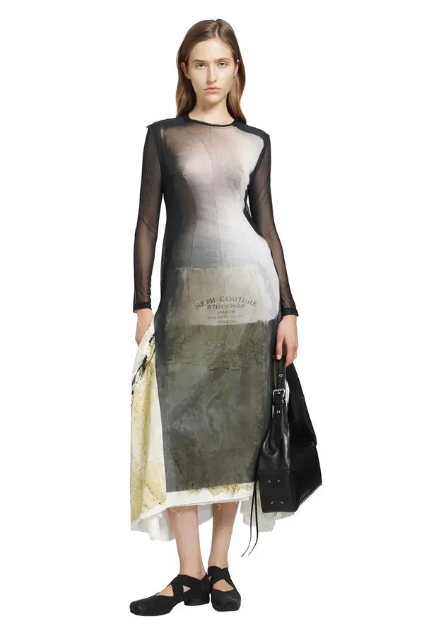 IA LONDON Sheer Graphic Print Maxi Dress