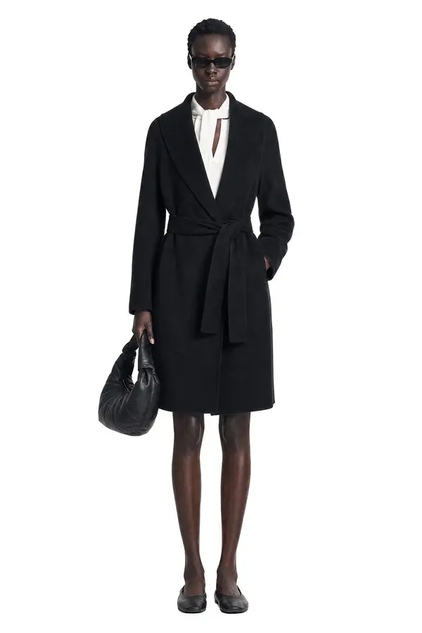 Max Mara Double Face Wool Coat With Shawl Collar - Black