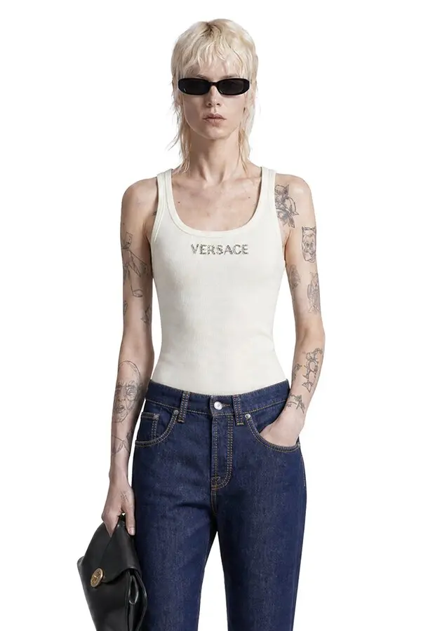Versace Embroidered Ribbed Wool Top