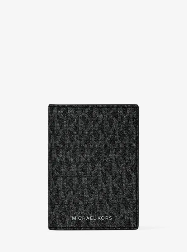 Michael Kors Hudson Signature Logo Folio Card Case In By - Black