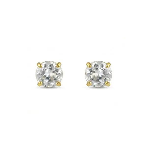 SPERO LONDON 9ct Solid Round White Topaz Stud Earrings - Gold