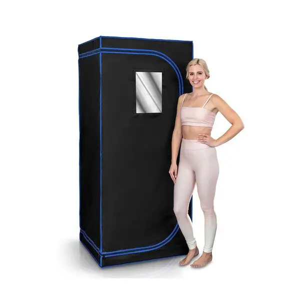 SERENELIFE Detox Therapeutic Home Sauna With Foldable Chair And Heated Foot Pad - Black