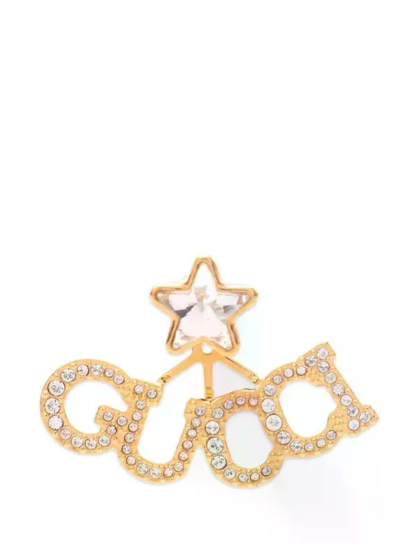 Gucci Plated Logo Star Rhinestone Embellished Stud Earrings - Gold