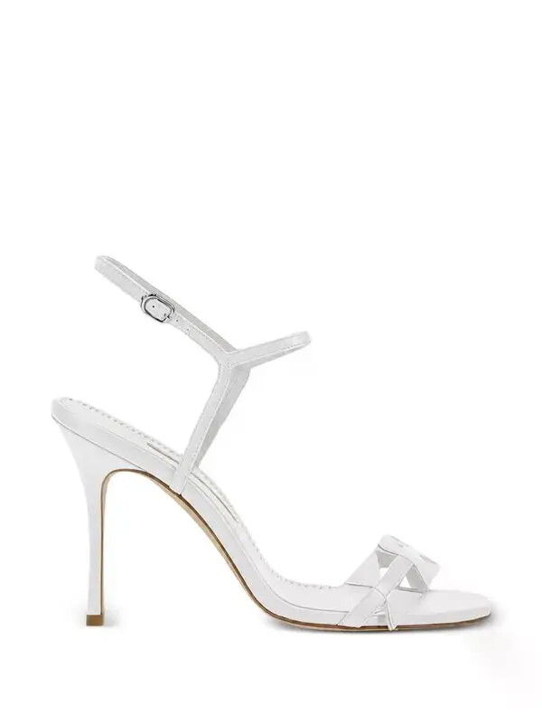 Manolo Blahnik Cigaura Leather Bow Detail Stiletto Sandals - White
