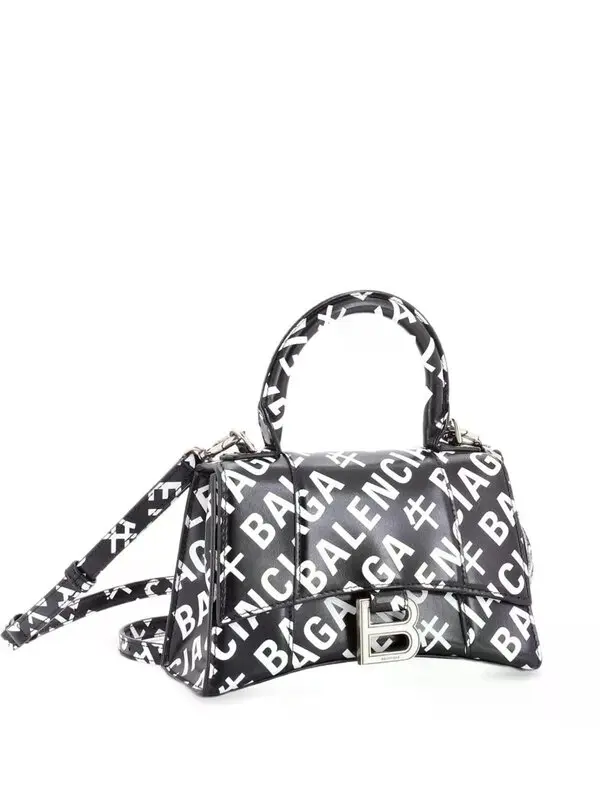 Balenciaga Hourglass Top Handle Bag Printed Leather Xs Satchel - Black