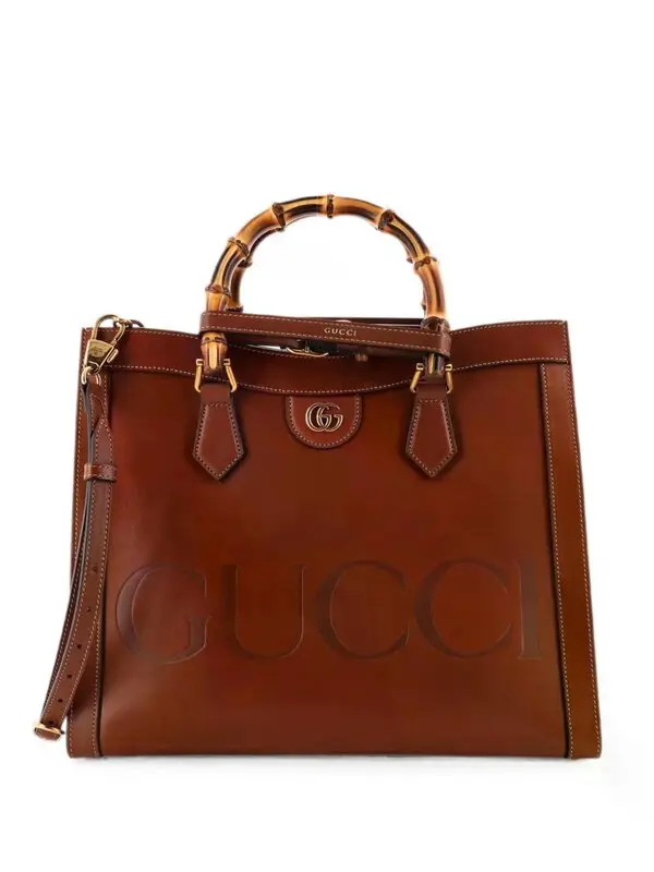 Gucci Diana Nm Logo Bamboo Handle Tote Embossed Leather Medium Shoulder Bag