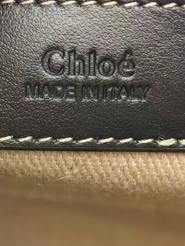 Chloé Woody Logo Print Tape Contrast Topstitching Handbag - Neutrals
