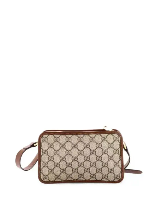 Gucci Interlocking G Patch Camera Bag Gg Coated Canvas Mini Crossbody Bag - Brown