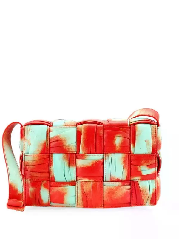 Bottega Veneta Cassette Maxi Intrecciato Tie Dye Plisse Leather Crossbody Bag - Orange