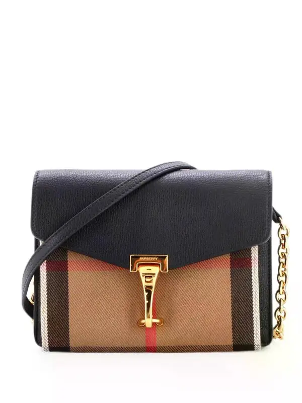 Burberry Macken Crossbody Bag In Leather And House Check Canvas - Black