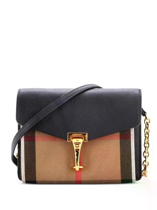 Burberry Macken Crossbody Bag In Leather And House Check Canvas - Black