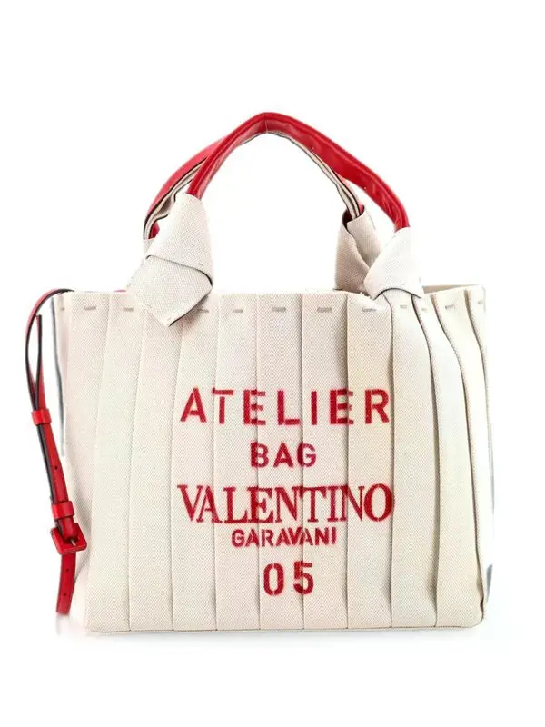 Valentino Garavani Atelier 05 Pleated Canvas Medium Tote Bag - Neutrals