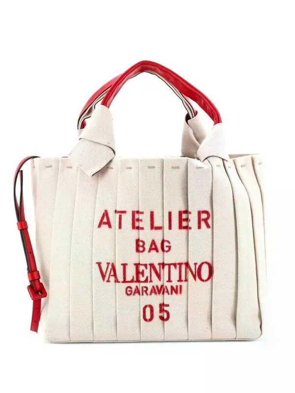 Valentino Garavani Atelier 05 Pleated Canvas Medium Tote Bag - Neutrals