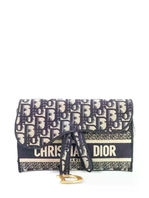 Dior Saddle Slim Pouch Logo Embroidered Oblique Canvas Belt Bag - Blue