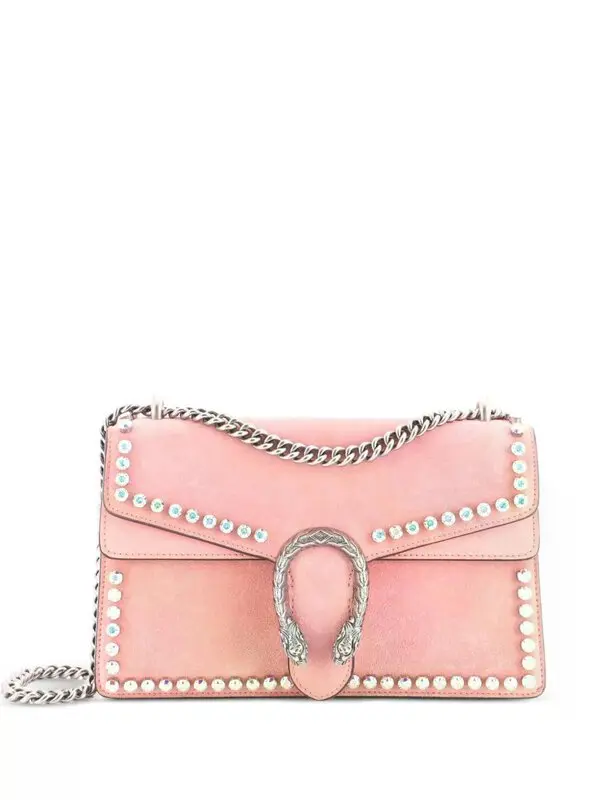 Gucci Dionysus Crystal Embellished Suede Small Shoulder Bag - Pink