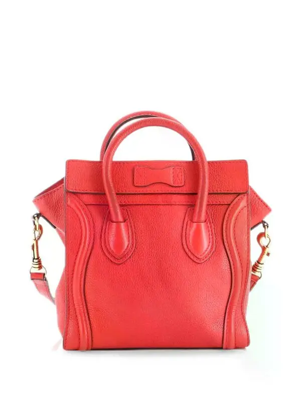 Celine Grainy Leather Nano Luggage Crossbody Bag - Red