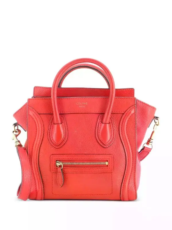 Celine Grainy Leather Nano Luggage Crossbody Bag - Red
