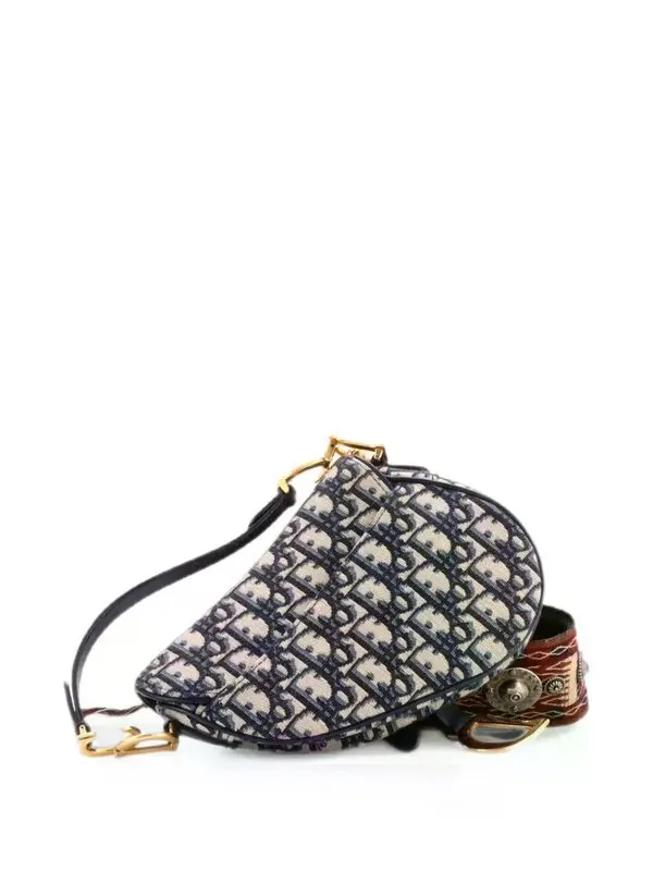 Dior Saddle Handbag With Strap Oblique Canvas Mini Shoulder Bag - Blue
