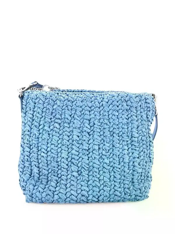 Miu Miu Flower Crystal Chain Woven Raffia Shoulder Bag