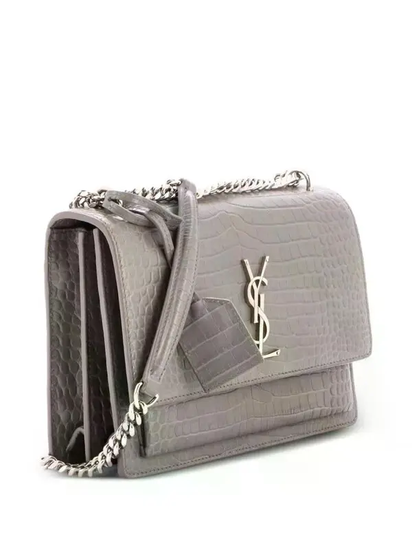 Saint Laurent Sunset Crocodile Embossed Leather Medium Crossbody Bag - Grey