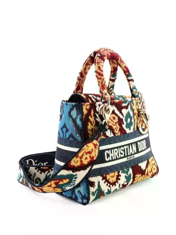 Dior Lady D-lite Bag Embroidered Canvas Medium Satchel - Multicolour