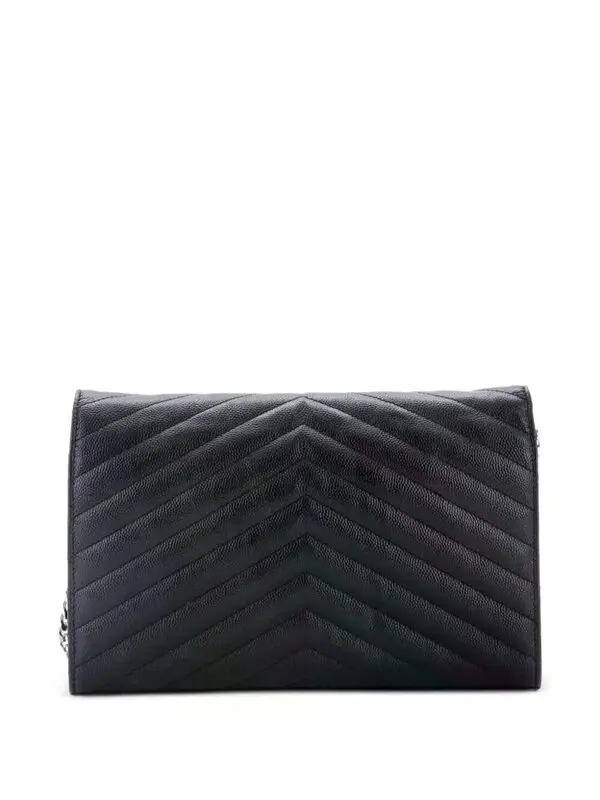 Saint Laurent Classic Monogram Wallet On Chain Matelasse Chevron Leather Medium Crossbody Bag - Black