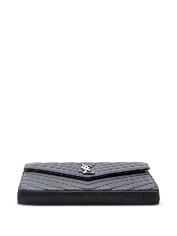 Saint Laurent Classic Monogram Wallet On Chain Matelasse Chevron Leather Medium Crossbody Bag - Black