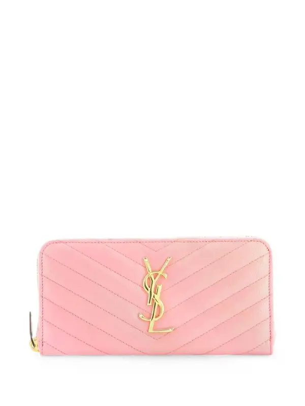 Saint Laurent Classic Monogram Zip Around Wallet Matelasse Chevron Leather Small Wallets