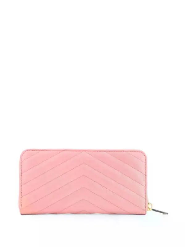 Saint Laurent Classic Monogram Zip Around Wallet Matelasse Chevron Leather Small Wallets
