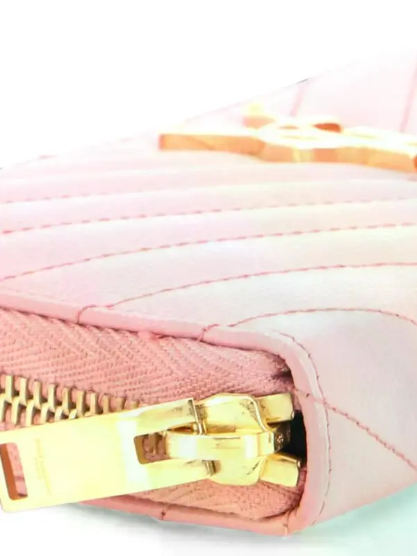 Saint Laurent Classic Monogram Zip Around Wallet Matelasse Chevron Leather Small Wallets
