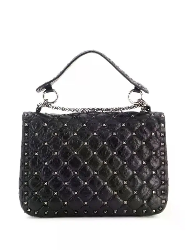 Valentino Garavani Rockstud Spike Flap Bag Crystal Embellished Quilted Leather Medium Shoulder Bag - Black