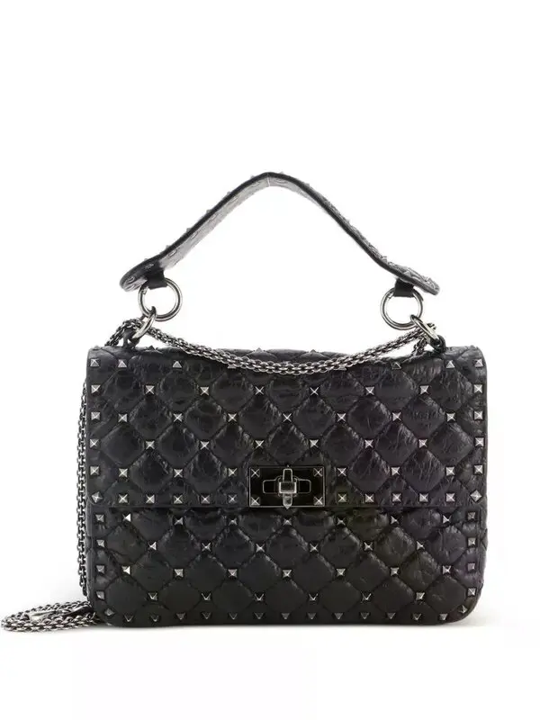 Valentino Garavani Rockstud Spike Flap Bag Crystal Embellished Quilted Leather Medium Shoulder Bag