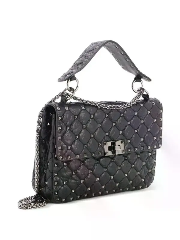 Valentino Garavani Rockstud Spike Flap Bag Crystal Embellished Quilted Leather Medium Shoulder Bag