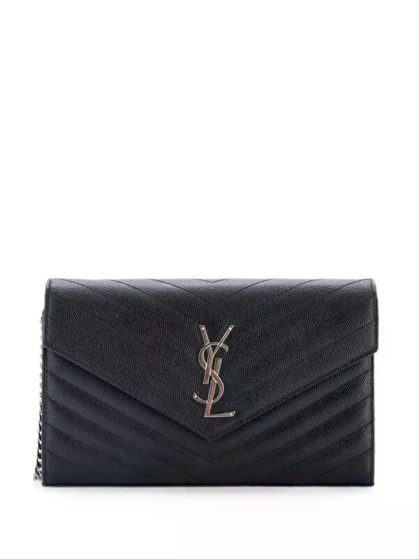 Saint Laurent Classic Monogram Wallet On Chain Matelasse Chevron Leather Medium Crossbody Bag - Black