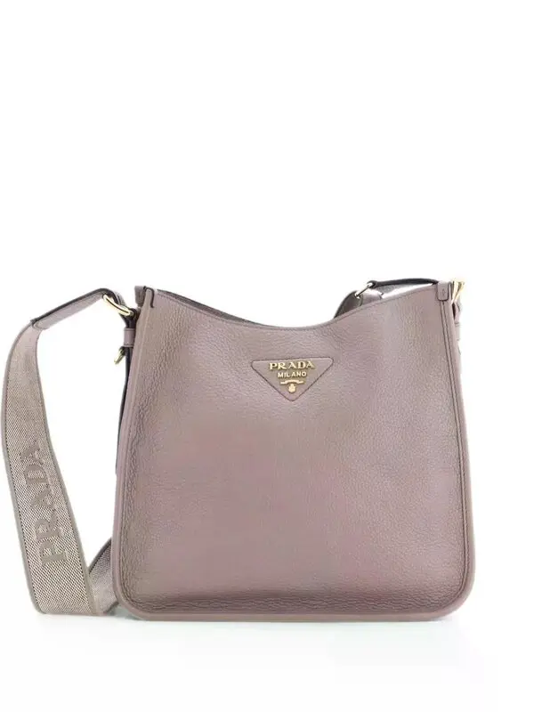 Prada Leather Medium Hobo Bag With Logo Strap - Grey