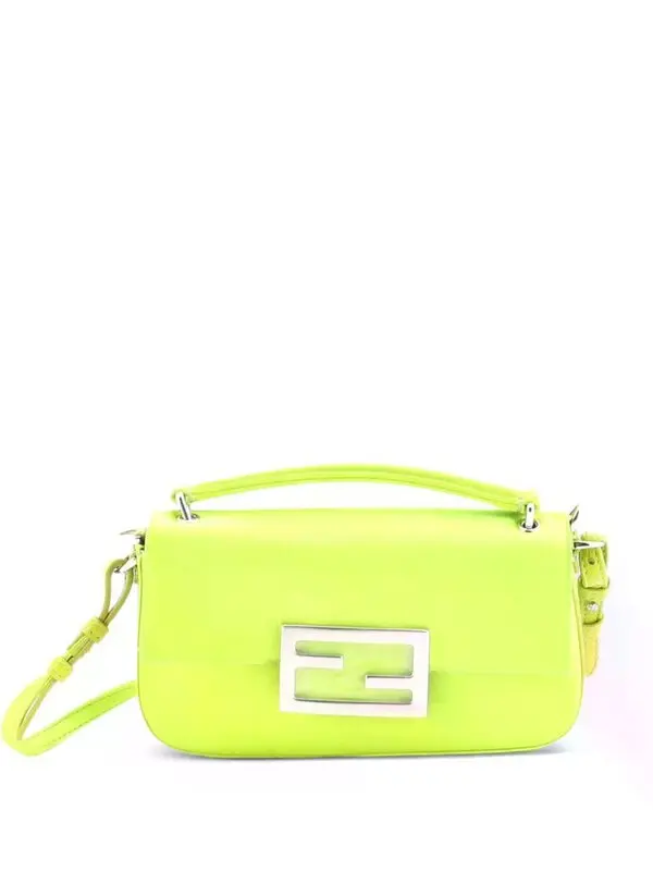 Fendi Baguette Phone Pouch Silk Satchel - Green
