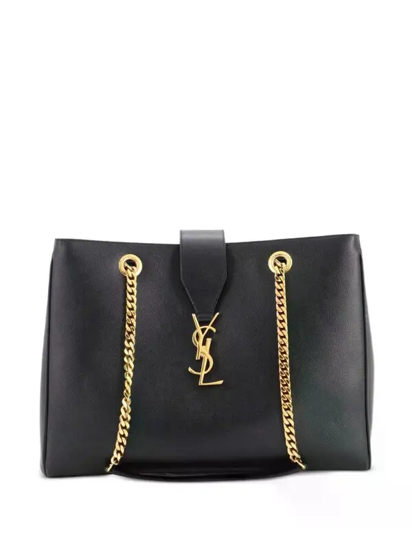 Saint Laurent Classic Monogram Shopper Leather Large Tote Bag - Black